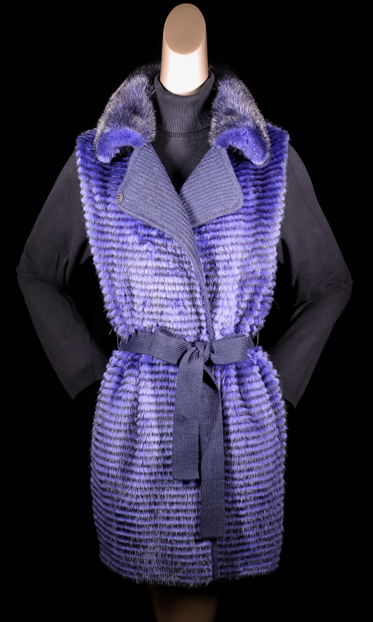 Knitted Blue Horizontal-Ribbed Mink Belted Vest – Alaska Fur Gallery, Inc.