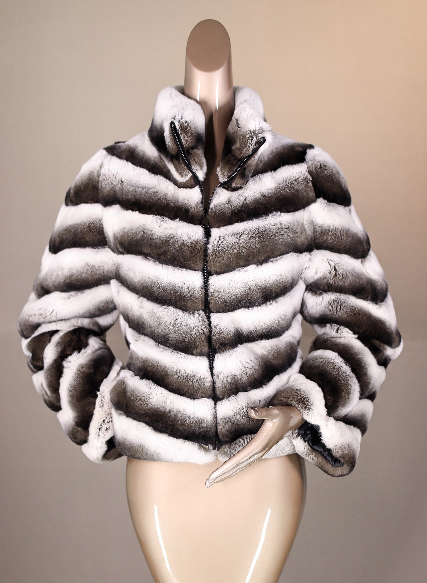 Chinchilla REX Rabbit Chevron-Paneled Reversible Jacket – Alaska Fur ...