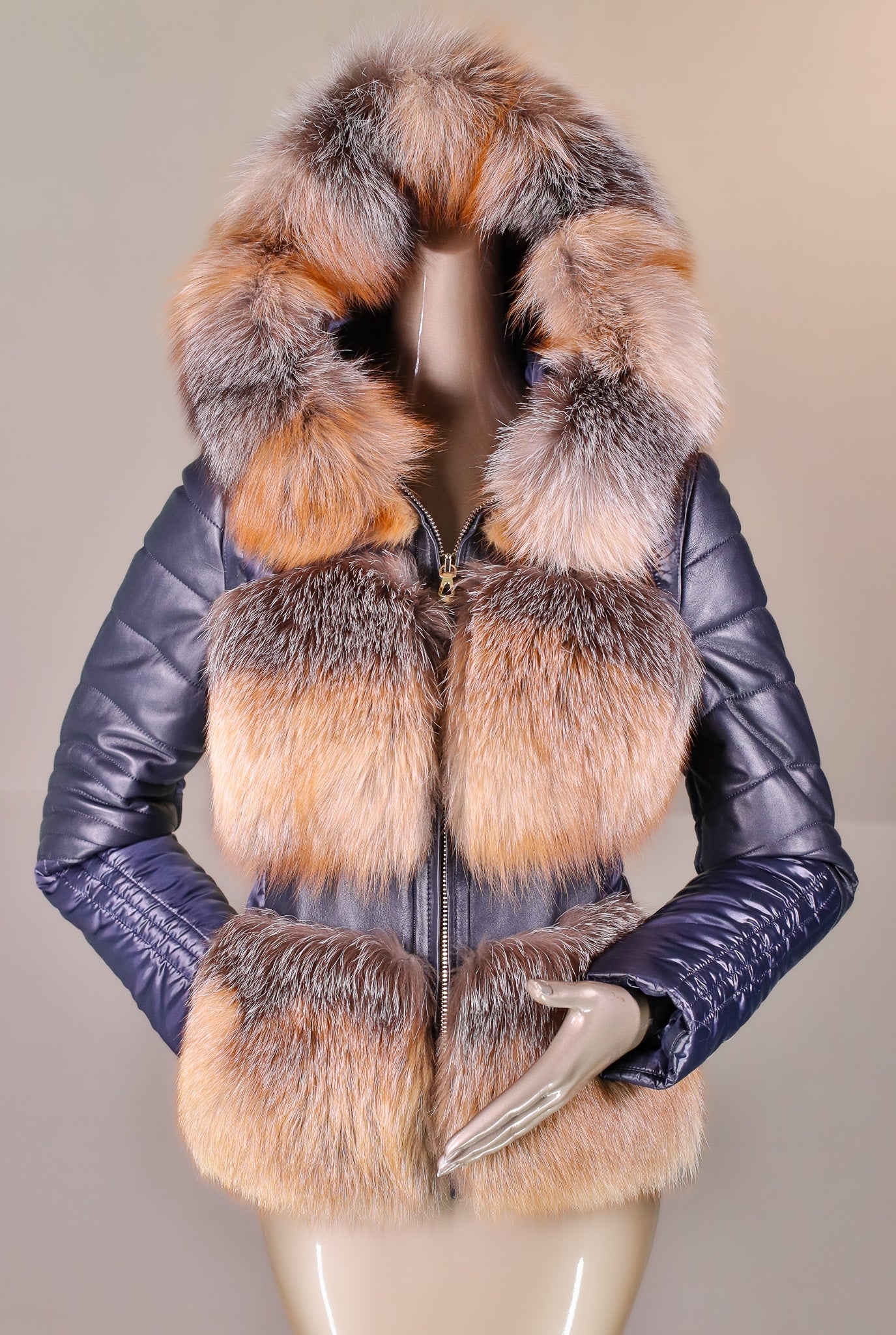 Puffer Hooded Jacket with Cross Fox Inserts – Alaska Fur Gallery, Inc.