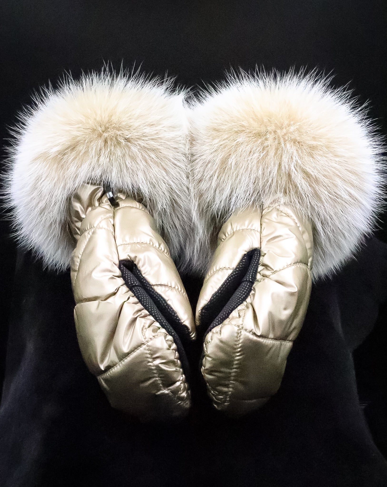 Quilted Nylon Mittens with Fox Trim – Alaska Fur Gallery, Inc.