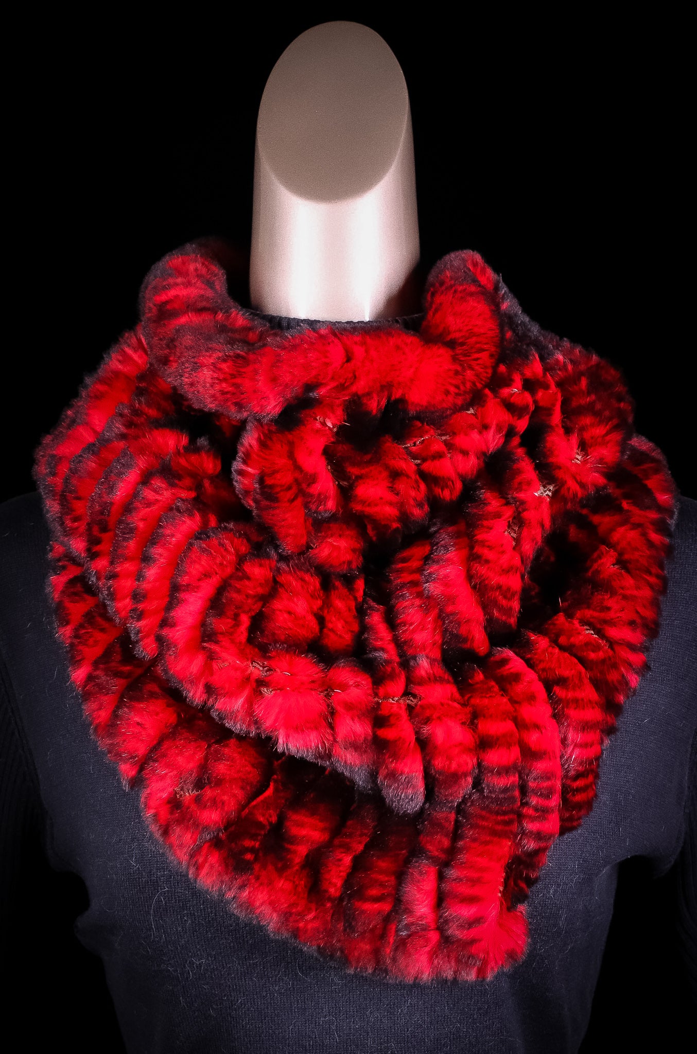 Knitted Red and Black-Tipped Chinchilla Rex Rabbit Choker – Alaska Fur ...